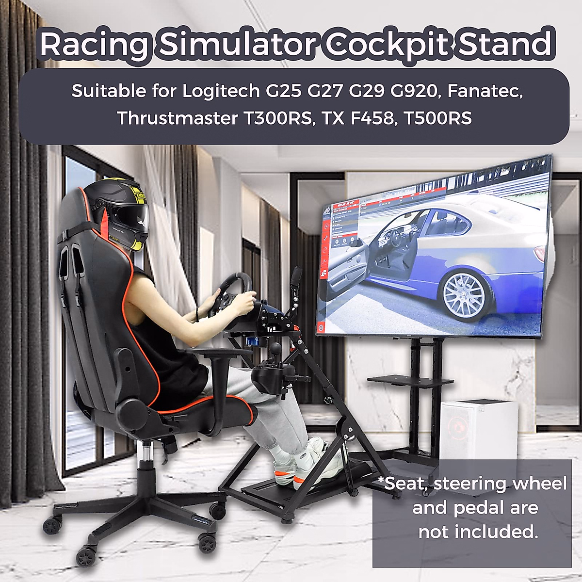 Hottoby racing steering wheel adjustable fits for Logitech and Thrustmaster, steering wheel, pedals and handbrake not included