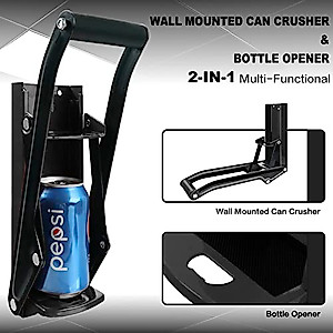 16oz Metal Can Crusher, Heavy-Duty Wall-Mounted Smasher for Aluminum Seltzer, Soda, Beer Cans and Bottles for Recycling, Gadgets for Home (Black)