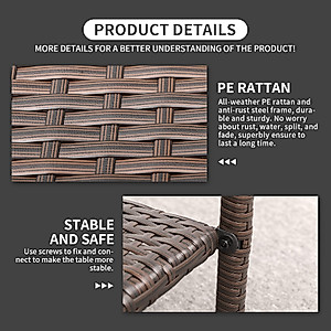 Outdoor PE Wicker Side Table - Patio Rattan Garden Coffee End Square Table with Glass Top-2-layer Table Furniture,Mix Brown
