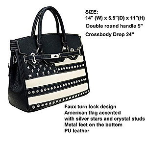 Montana West Western Bling Collection Satchel Handbag Top Handle Purse Concealed Carry (Black Spiritual Cross Patriotic)