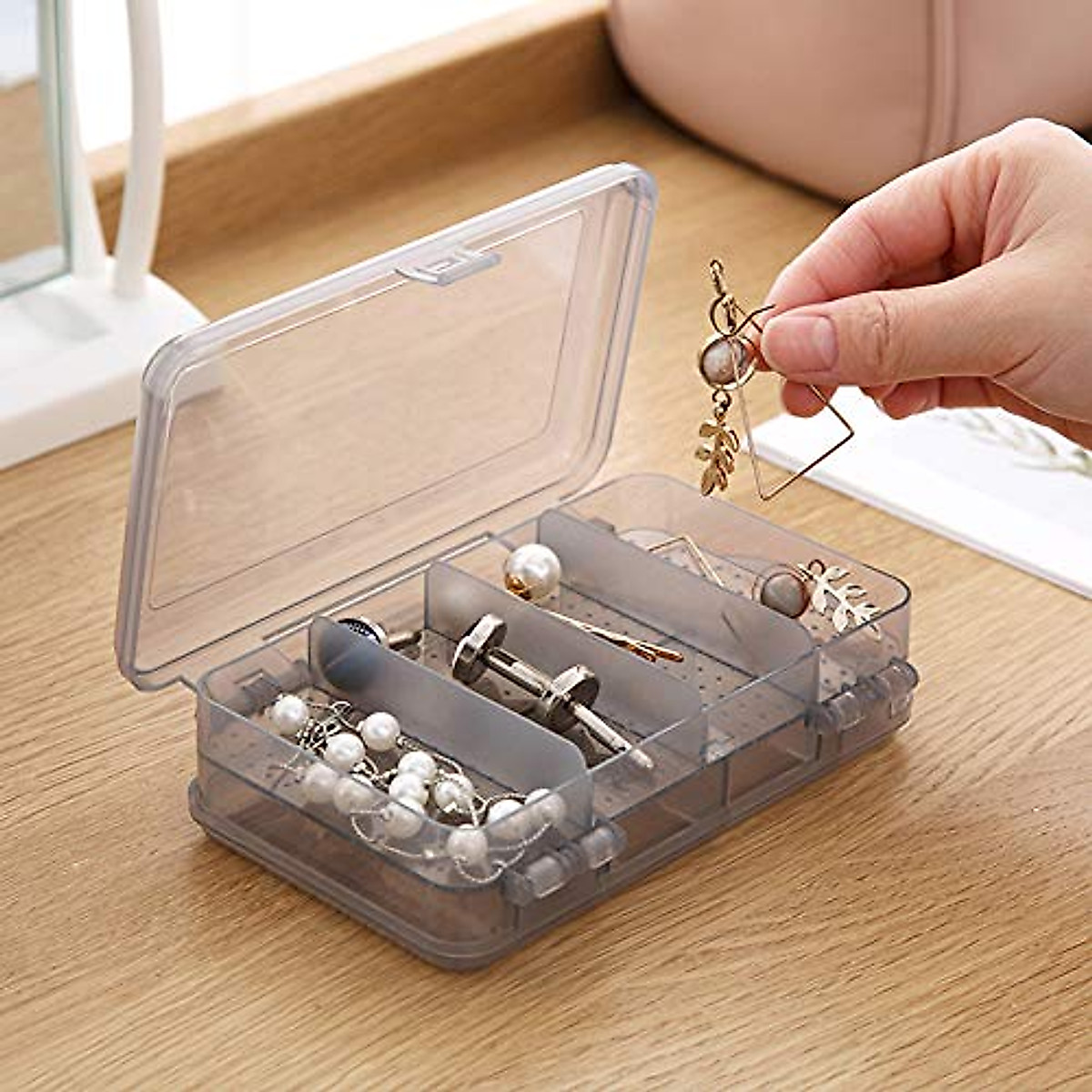 2Pcs Grey Double Layer Plastic Jewelry Box Organizer Storage Container for Earrings, Necklaces, Rings, Bead, Fishing Tackle, Jewelry, Pins, Hair Clips, Screws, Small Items Craft Box Case (10 Grid)
