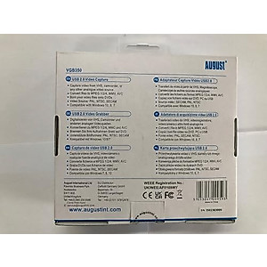 USB Video Capture Card Grabber - August VGB350 - Transfer VHS Mini DV Hi8 DVD to Computer for Windows 11,10,8,7, Composite S-Video, PAL/NTSC/SECAM, Convert Video from VCR & Camcorder