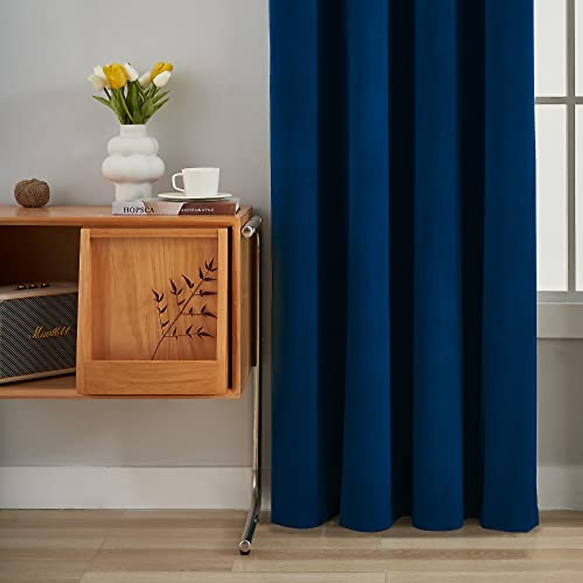 MASWOND Extra Long Blackout Velvet Curtains for High Ceilings - 156 Inch Curtains Perfect for Two Story Living Rooms, Wrinkle-Free, 2 Story Grommet Curtains, 52" W x 15FT, Dark Blue, 1 Panel