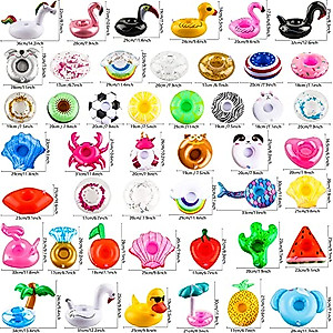 Sonarun 50 Pack Inflatable Drink Holders Float Toy Inflatable Pool Cup Coasters Pool Float Swimming Drinking Holder with Air Pump for Swimming Pool Beach Holiday Party Supplies