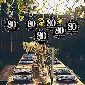 Trgowaul 80th Birthday Party Decorations Kit- Gold Glittery Cheers to 80 Years Banner, Pom Poms, 6Pcs Sparkling 80 Hanging Swirl, 1 Gold Number Balloon, 15 Confetti Balloons for 80 Birthday Decoration