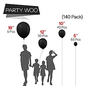 PartyWoo Black Balloons, 140 pcs Black Balloons Different Sizes Pack of 18 Inch 12 Inch 10 Inch 5 Inch for Balloon Garland as Birthday Decorations, Wedding Decorations, Baby Shower Decorations