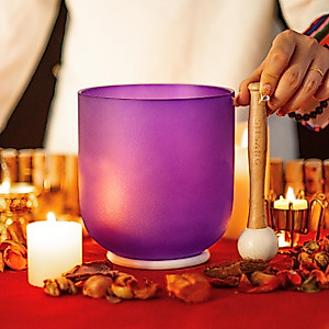 SITSANG Purple B Note Crystal Singing Bowl Crown Chakra 6 inch with Sponge Padded Bundle Bag and Singing Bowl Rubber Mallet and Suede Striker