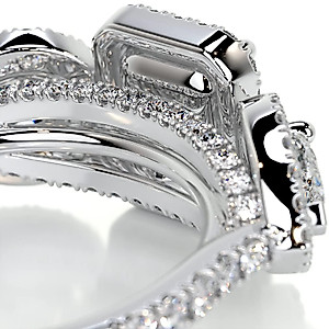 Solid Gold Handmade Engagement Rings 2 CT Cushion Cut Moissanite Diamond Three Stone Halo Bridal Wedding Rings for Anniversary Propose Gifts (14K Solid White Gold)