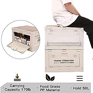Nice C Storage Bin Tote 55 Qt, Organization and Storage, Closet organizer, Collapsible Storage Box, Organizing Containers Plastic with Wood Lid and 2 Side Doors, Stackable Organizer(Set of 1)
