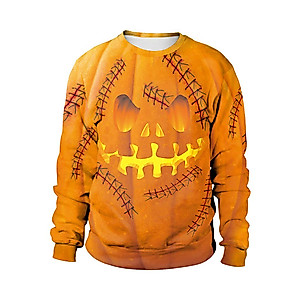 Women's Sweatshirt Thenlian Mens Casual Scary Halloween Lover 3D Print Party Long Sleeve Top Blouse(XXL, Yellow)