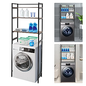 Bathroom Storage Shelf,3-Tier Height Adjustable Washing Machine Storage Rack,Freestanding Storage Rack,Over Dryer Towel Racks,Multifunctional Bathroom Rack,for Bedroom Balcony Kitchens,Black,Oak