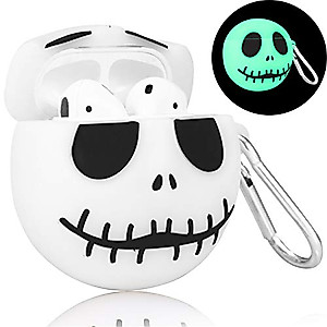 Besoar Luminous Skull for Airpod 1/2 Case, Cartoon Cute Fashion Cool Silicone Design Character Cover for Airpods, Unique Stylish Kawaii Funny Fun Protective Shell Girls Women Girly Cases Air Pods 2&1