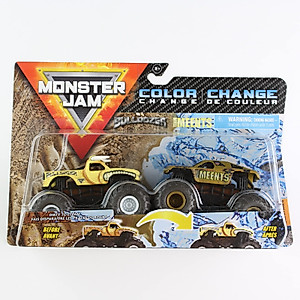 MonsterJam Color Change Bulldozer vs Team Meents (Double Pack) 1:64 Scale, Dirty to Clean