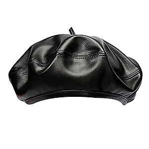 LABANCA Women Solid Faux Leather Beret French Artist Beanie Hat Cap
