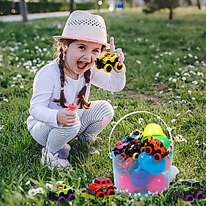 WATERGLIDE Set of 12 Pull Back Cars for 3-6 Year Old Boys, Easter Eggs Filled with Pullback Monster Vehicles Toys, Easter Egg Hunt, Basket Stuffers Filler, Party Favor Easter Gifts for Boys Age 3-6