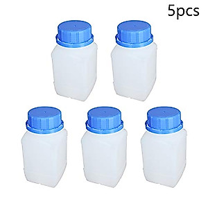 Othmro 5pcs Plastic Lab Chemical Reagent Bottles, 250ml/8.5oz Wide Mouth Liquid/Solid Square Sample Storage Container Sealing Bottles with Anti-theft Cap Blue