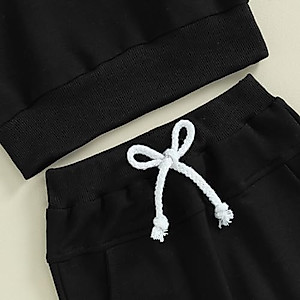 Hoanselay Toddler Baby Boy Color Block Sweatsuit Clothes Long Sleeve Hoodie Sweatshirt Top and Pants Fall Winter Outfit Set (Black striped, 18-24 Months)