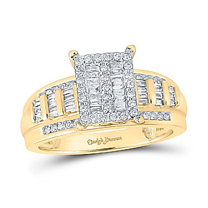 The Diamond Deal 10kt Yellow Gold Round Diamond Cluster Bridal Wedding Engagement Ring 1 Cttw