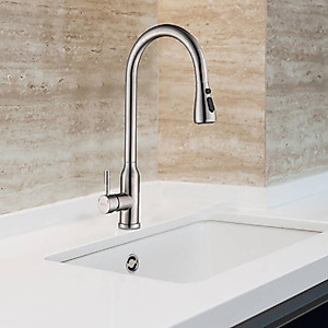 Pull Down Spray Head for Kitchen Faucet, 3 Modes with 9 Adapters, Faucet Head Replacement Compatible with Moen, American Standard, Kohler Faucets, Delta, Brushed Nickel