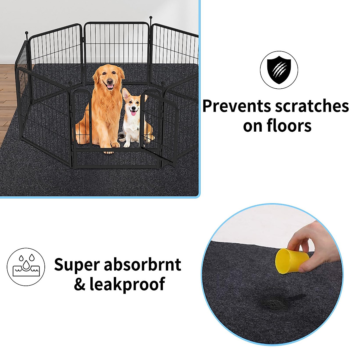 Dog Playpen Mat Pads, Puppy Pads for Dogs Training, Whelping, Housebreaking, Incontinence, Kennel, Reusable, Absorbent, Waterproof, Non-Slip, Washable (34" x 52")