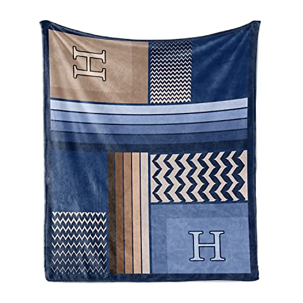 Ambesonne Letter H Throw Blanket, Gradient Colors and Curvy Leafs Stylish ABC with Abstract and Modern Art, Flannel Fleece Accent Piece Soft Couch Cover for Adults, 50" x 70", Night Blue Eggshell