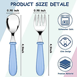 24 Pieces Toddler Spoons and Forks Toddler Silverware Set Stainless Steel Utensils Kids Cutlery Toddler Silverware with Round Handle for Safe Dining Lunch Box Kitchen