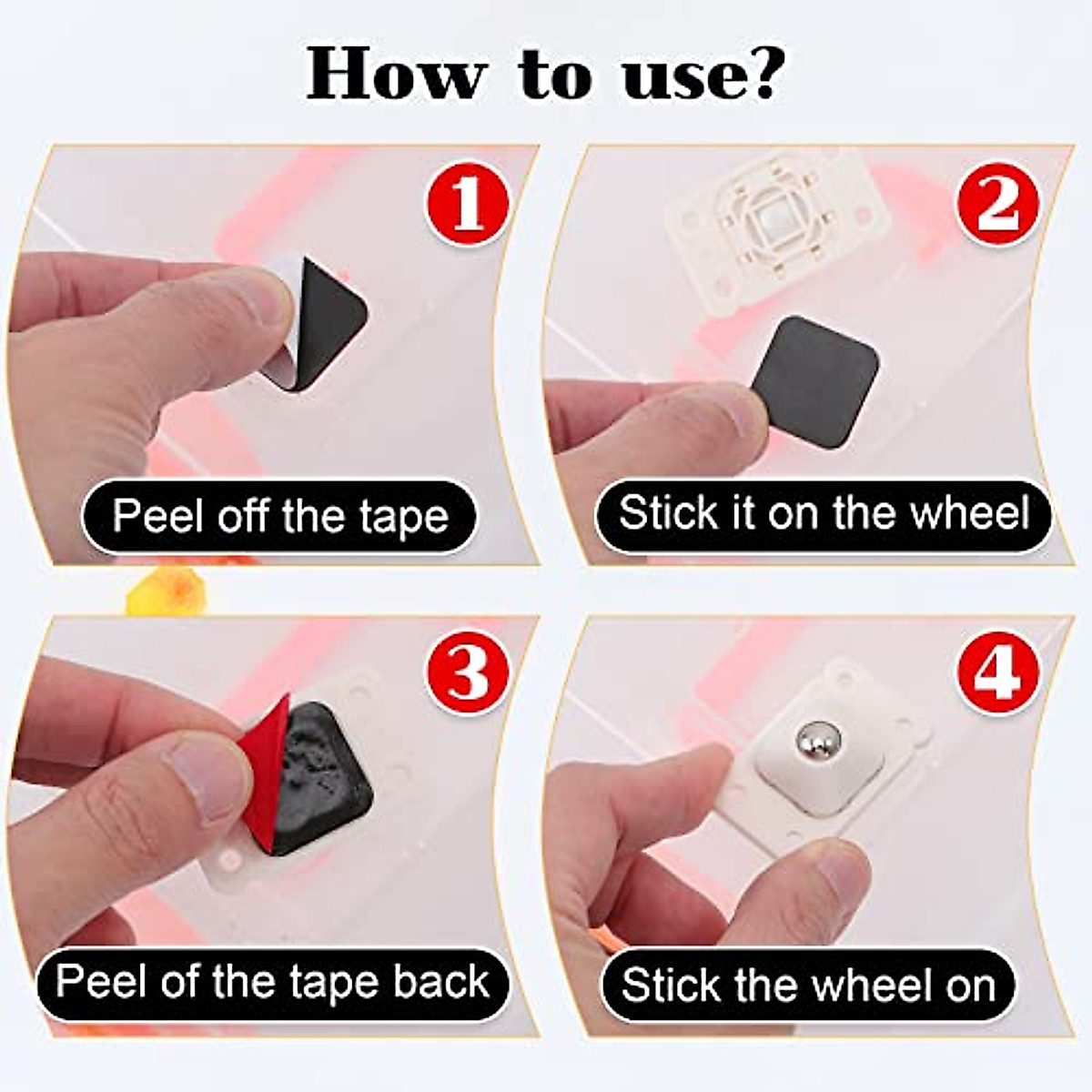 32 PCS Self Adhesive Caster Wheels,Mini Swivel Wheels Stainless Steel Paste Universal Wheel,360 Degree Rotation Sticky Pulley,Small Adhesive Wheels for Furniture Storage Box Trash Can (White)