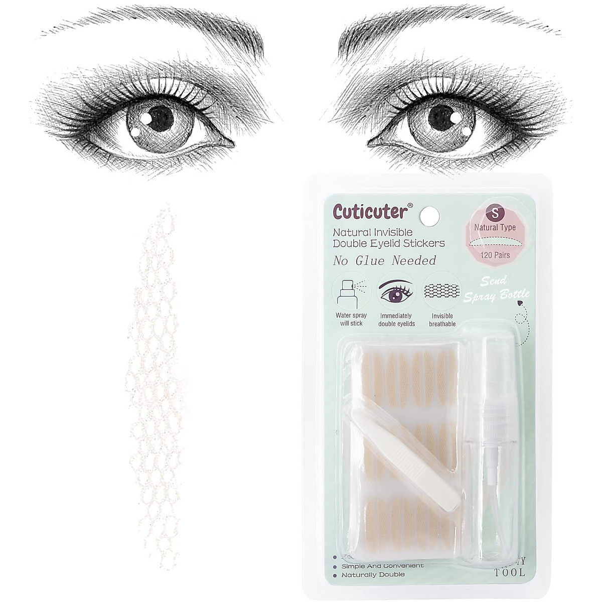 120Pieces Double Eyelid Tape, Invisible Lace Eyelid Lifter Strips, Natural Fiber Waterproof Eye Lid Contour Stickers for Droopy Lids, Hooded Eyes