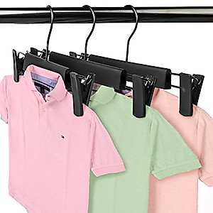WEYANG Clothes Hangers Black Plastic Clothes Pants Hangers with 2-Adjustable Anti-Rust Clips Skirt Hangers and 360 Rotatable Hook Trousers Jean Hangers Pack of 10