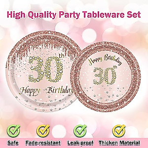 30th Birthday Decorations for Women, Rose Gold Plates Rose Gold Birthday Decorations 96PCS Pink Paper Plates and Napkins Set for Girls Women 30th Birthday Decorations Party Supplies Serve 24 Guests