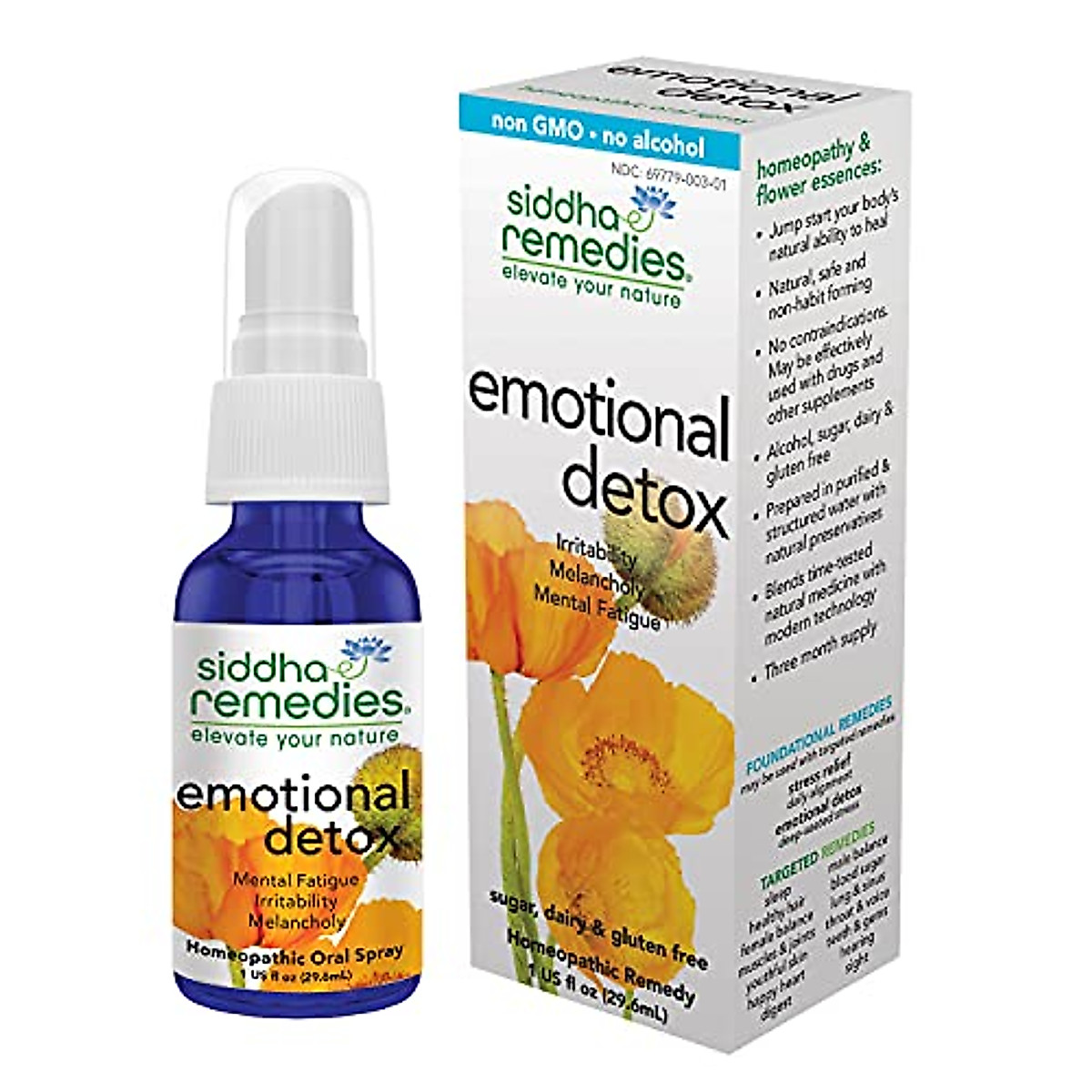 Siddha Remedies Emotional Detox Homeopathic Oral Spray for Melancholy, Irritability & Mental Fatigue | 100% Natural Homeopathic Medicine Remedy with 12 Flower Essences for Cleansing Mind