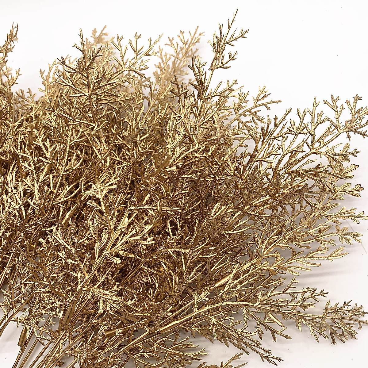 LOVENIMEN Artificial Plants for Christmas Decor, Gold Antler Grass Bunches Fake Shrubs Leaves Faux Branch Indoor Outdoor Home Garden Party Hotel Verandah Wedding DIY Xmas Decoration - Golden 4 Pack