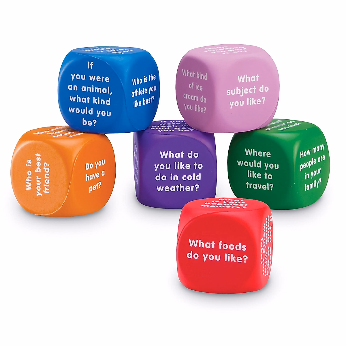Learning Resources Conversation Cubes - 6 Pieces, Ages 6+ Foam Cubes for Social Emotional Learning, School Counselor Supplies, Speech Therapy Toys, Ice Breaker Cubes