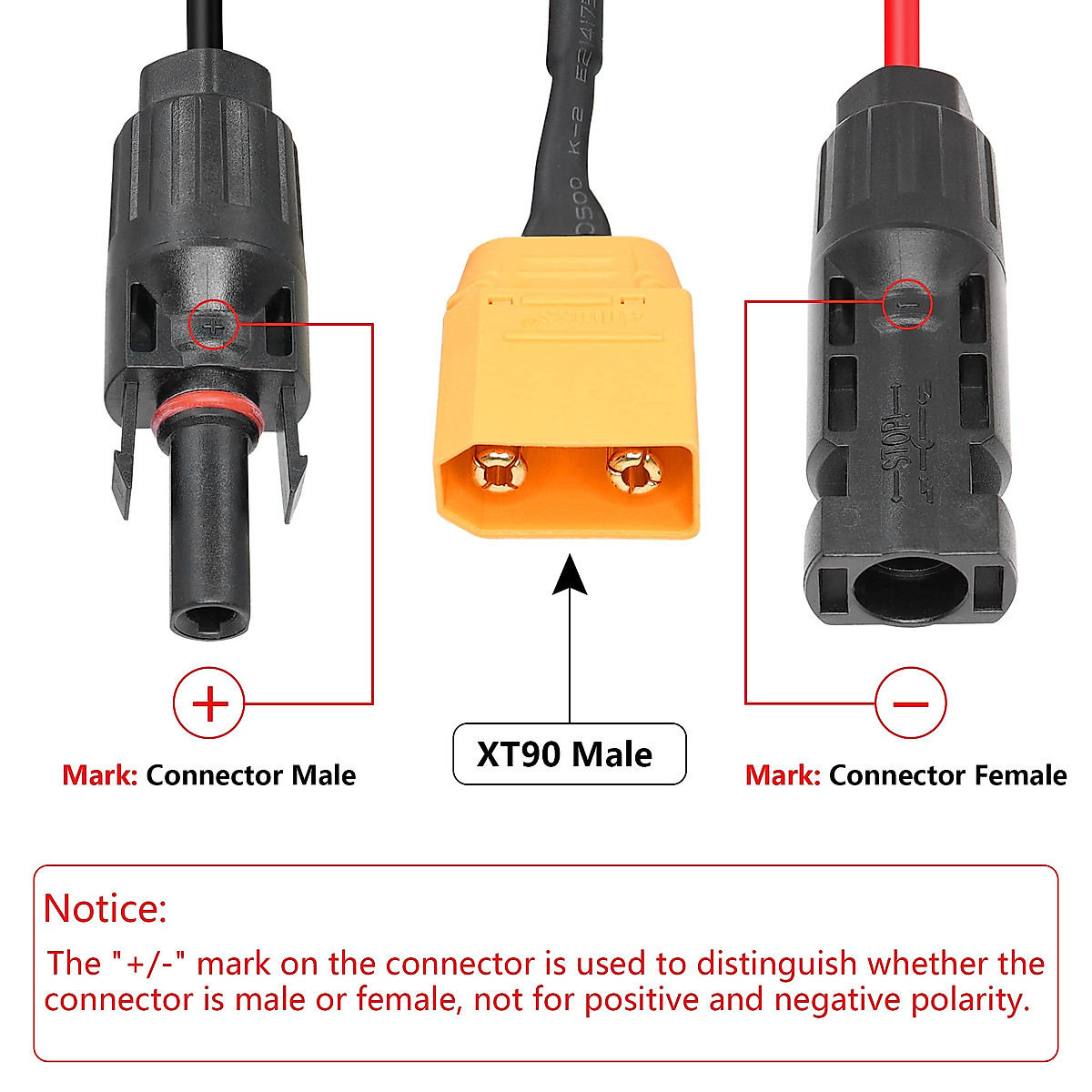RIIEYOCA Solar Connector to XT90 Male Adapter Cable,1.8m/5.9ft XT90 Male Connector Connect Solar Panel for Solar Generator,Portable Power Station,Lipo Battery etc