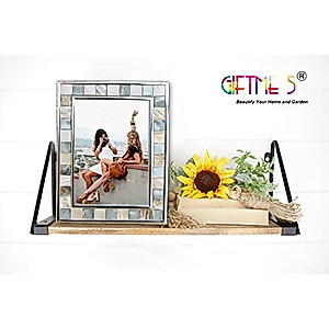 GIFTME 5 Silver Plate Picture Frame 5x7 Mother of Pearl 5 by 7 Photo Frame Mosaic Glass Tabletop Frame (Grey+ White,1pc)