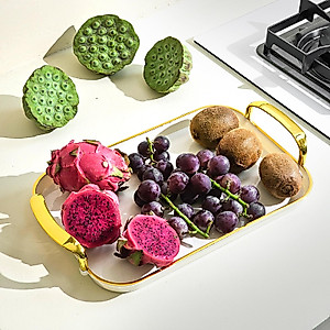 Aayoruro Serving Tray with Handles Set of 3 Rectangular Large Serving Platters 18.3/16.7/14.8 Inch White Plates for Dinner, Party, Entertaining