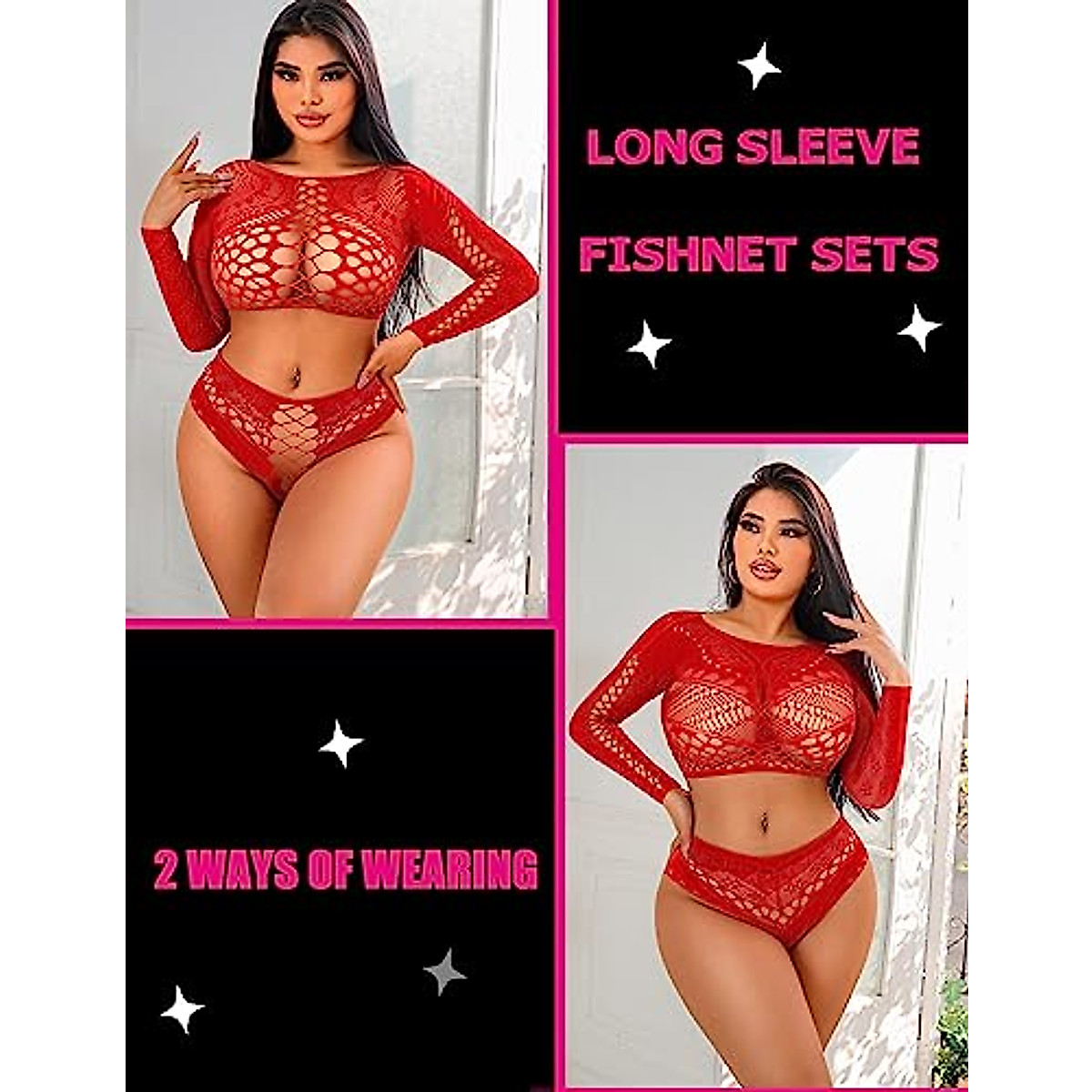 Avidlove Sexy Lingerie Fishnet Lingerie Sets Two Piece Lingerie Sexy Lingerie Panty and Bra Sets Fishnet Outfit A-red