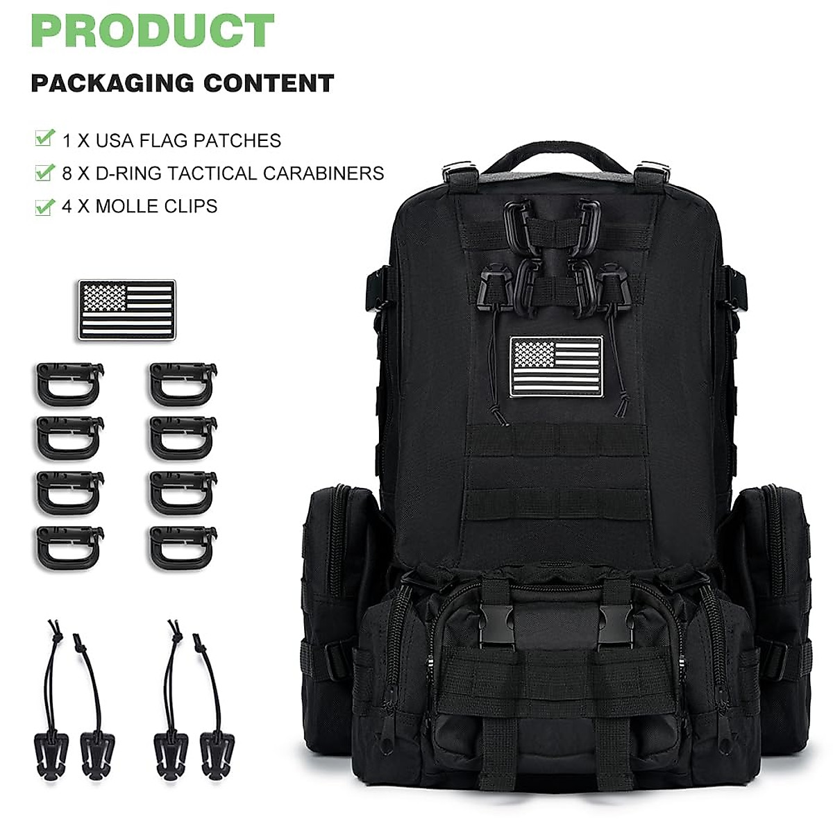 CALUOMATT Large Military Tactical Backpack for Men, 40-50L Black Military Backpack for Men and Women, Bug out Bag Army 3 Days Assault Pack Bag Rucksack with Molle System