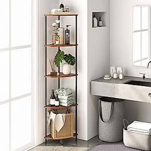 Yoobure Corner Shelf Stand, 5-Tier Corner Bookshelf, Tall Corner Shelves for Bedroom, Living Room, Narrow Display Shelf Corner Bookcase, 65" Rustic Corner Book Shelf with Display Shelves for Office