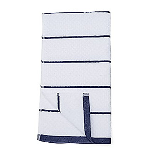 Amazon Basics 100% Cotton, Soft & Absorbent, Popcorn Texture Terry Kitchen Dish Towels, 28"L x 16"W, Navy Stripe, Pack of 4