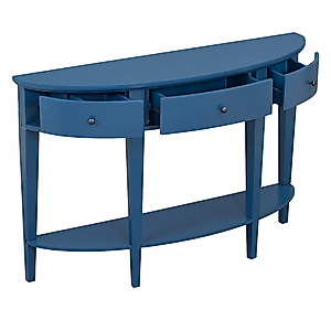 Modern Curved Console Table Sofa Table with 3 Drawers and Bottom Shelf, Wood Buffet Sideboard Accent Storage Cabinet for Hallway Entryway Living Room (Navy Blue 006)