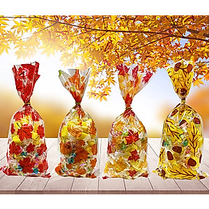 Fall Cellophane Bags 160 Pcs Fall Treat Bags Fall Goodie Bags Fall Candy Bagsfall Snack Bags Fall Treat Bags With Ties Autumn Treat Bags Fall Party Bags With Gold Twist Ties For Thanksgiving Fall
