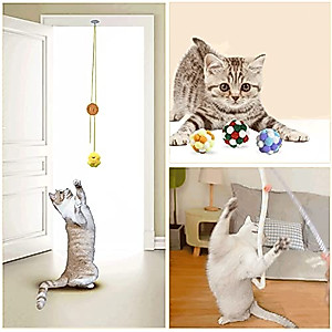 Trumoon Cat Toy Set, Cat Caterpillar Wand Toy & Hanging Interactive cat Toys & Cat Fuzzy Balls with Bell for Indoor Cats Kitten Play Chase Exercise (Snowman)
