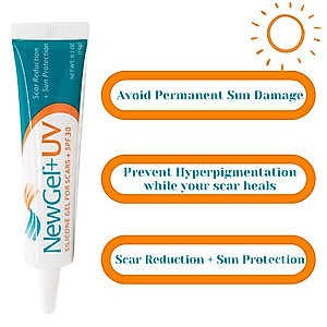 NewGel Plus UV by MyNewGel Advanced Silicone Scar Gel for OLD and NEW Scars with SPF30 Mineral non-chemical Sunscreen, Ideal for Protecting Scars from harmful ultraviolet rays, 15g (0.5 oz)