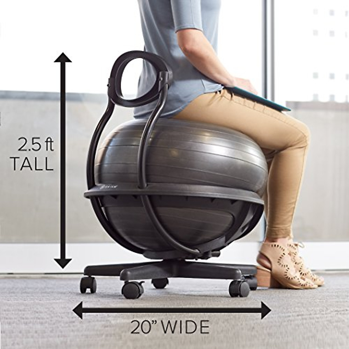 Gaiam Ultimate Balance Ball Chair with Swivel Base - Premium Exercise Stability Yoga Ball Ergonomic Chair for Home and Office Desk - Air Pump, Exercise Guide