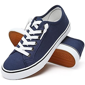 Women Canvas Sneaker Slip On Casual Shoes Lace Up Canvas Low Top White Shoes Loafers for Women Fashion Tennis Shoes Black Walking Sneaker(Navy.US7.5)