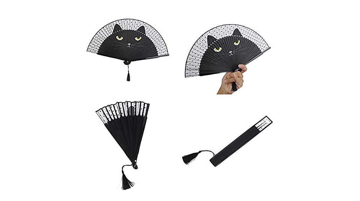 Cartoon Cat Silk Folding Fan: Elegant Handheld Fan & Decor