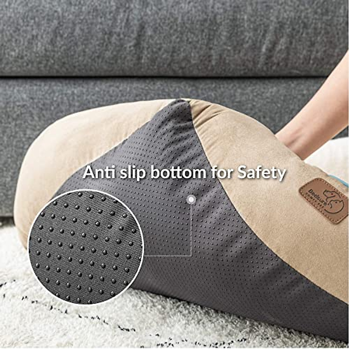 Bedsure Dog Beds for Large Dogs - Cat Beds for Indoor Cats, Rectangle Cuddle Large Medium Dog Bed Washable with Anti-Slip Bottom, 30 Inches, Camel