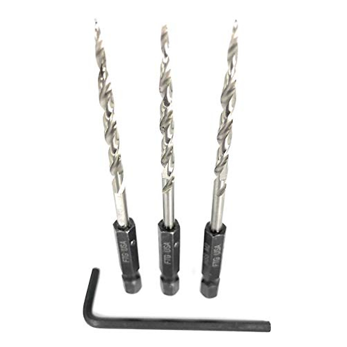 FTG USA Replacement Tapered Countersink Drill Bit Set 3 Pc (#4) 7/64" Countersink Bit Same Size Bit Replacement Only, Countersink Replacement Drill Bit FTG Maximum Torque Wood Bits Secured with Pin