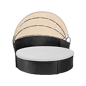FSJITF Outdoor Weatherproof Sunproof Waterproof 75in Round Bed Cover,with Elastic Round Sofa Sun Bed Cushion Cover, Replacement Patio Furniture daybed Bed Cushion Cover,Covers ONLY (Gray)